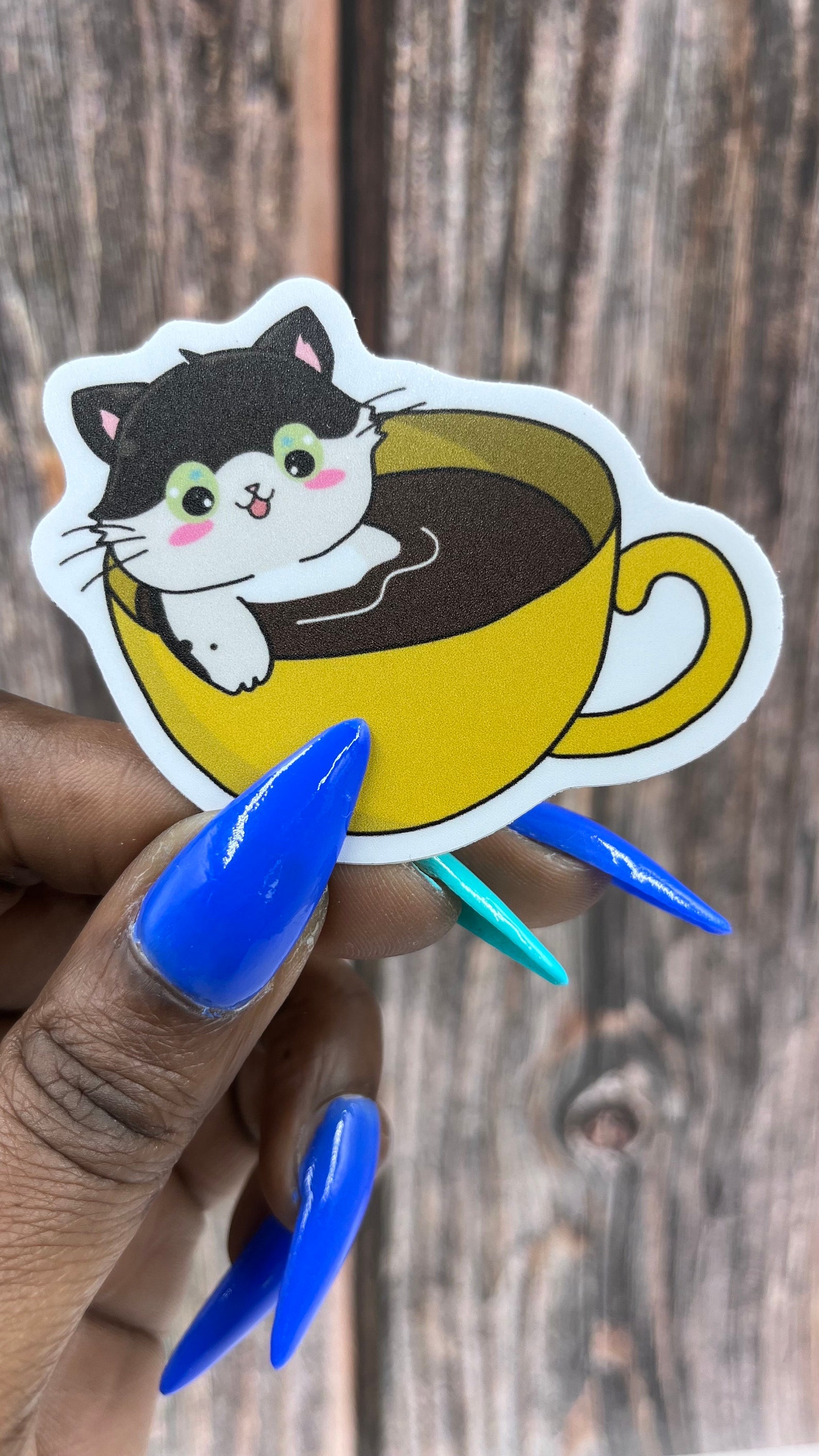 Cat Sticker, Black Cat Decal, Cup Tea Sticker, Cat Lover, Cute Cat ...