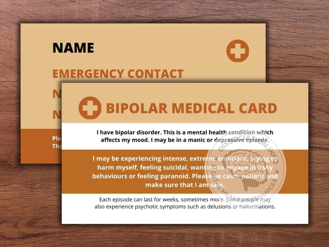 Bipolar Disorder Medical Card: Crisis Emergency Card (pack of Two) - Etsy