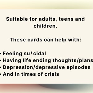 Mental Health Crisis Cards: Coping Techniques. depression, Suicidal ...