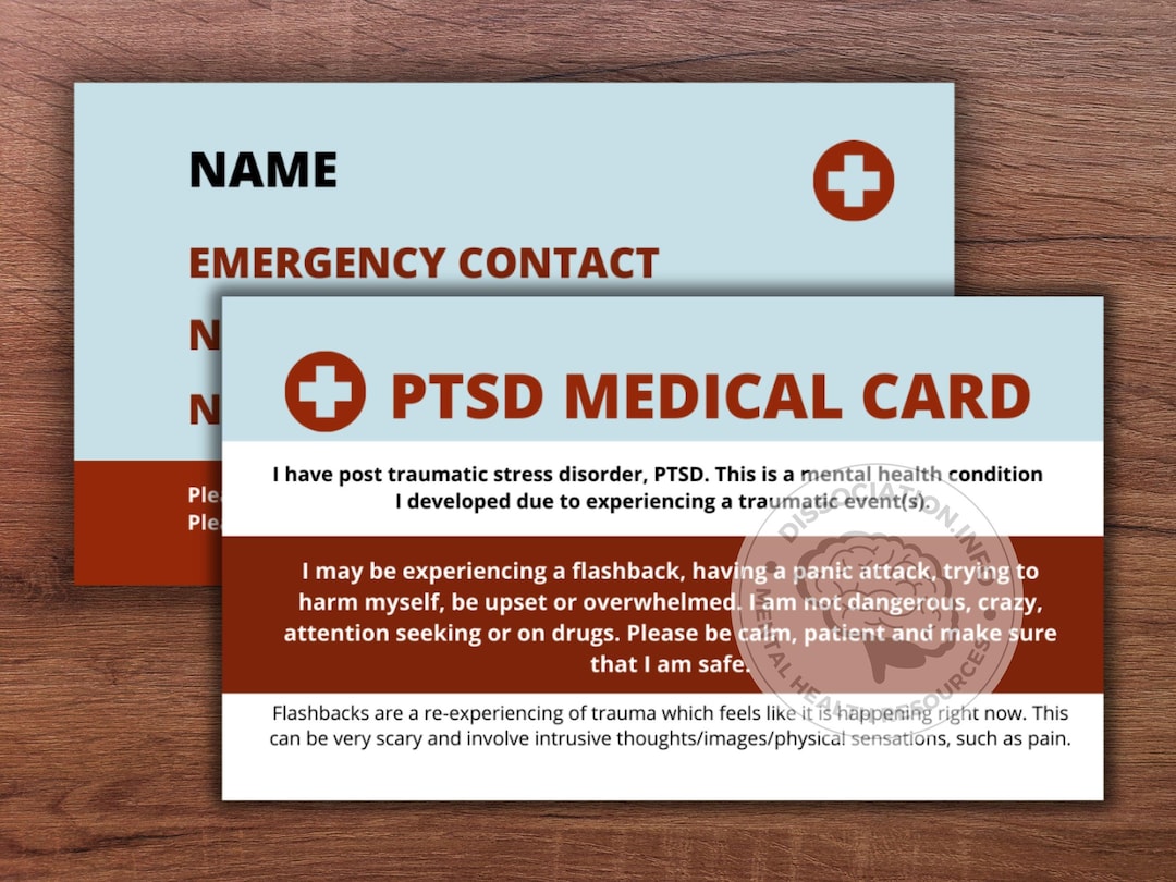 PTSD Medical Card: Emergency Contact, Trauma Recovery (pack of Two) - Etsy