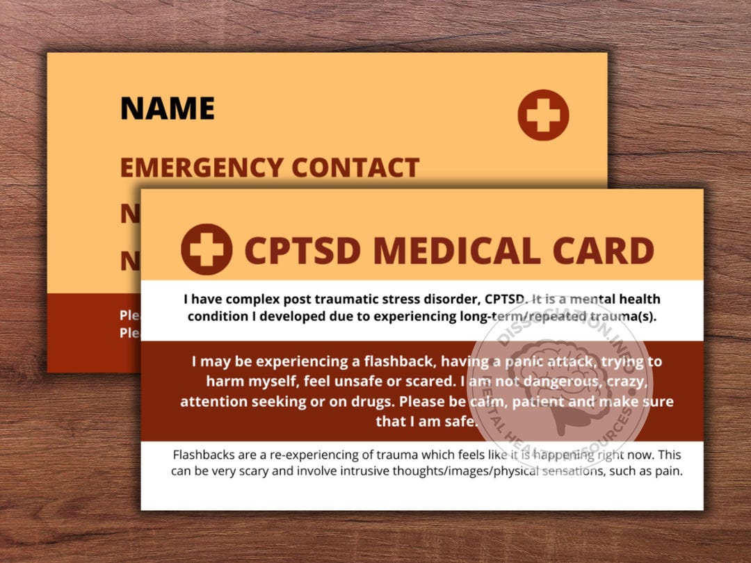 CPTSD Medical Card | Pack of Two | Crisis Card | Emergency | Depression ...