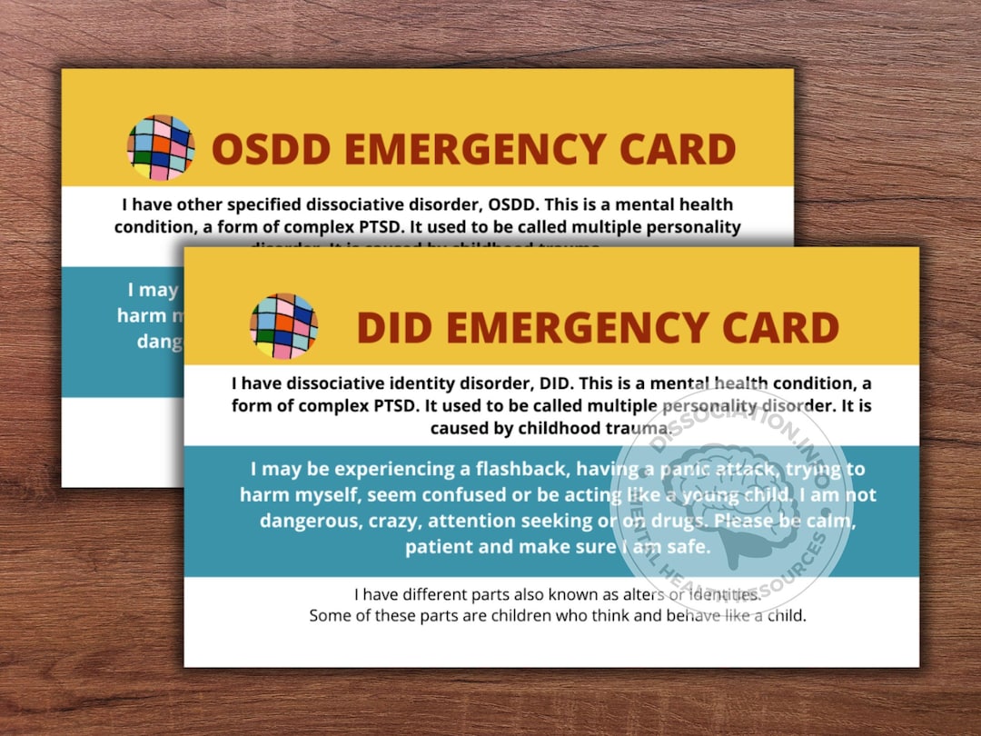 DID & OSDD Crisis Card | Pack of Two | Medical Card | Emergency ...