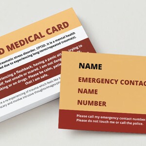 CPTSD Medical Card Pack of Two Crisis Card Emergency Depression Anxiety ...