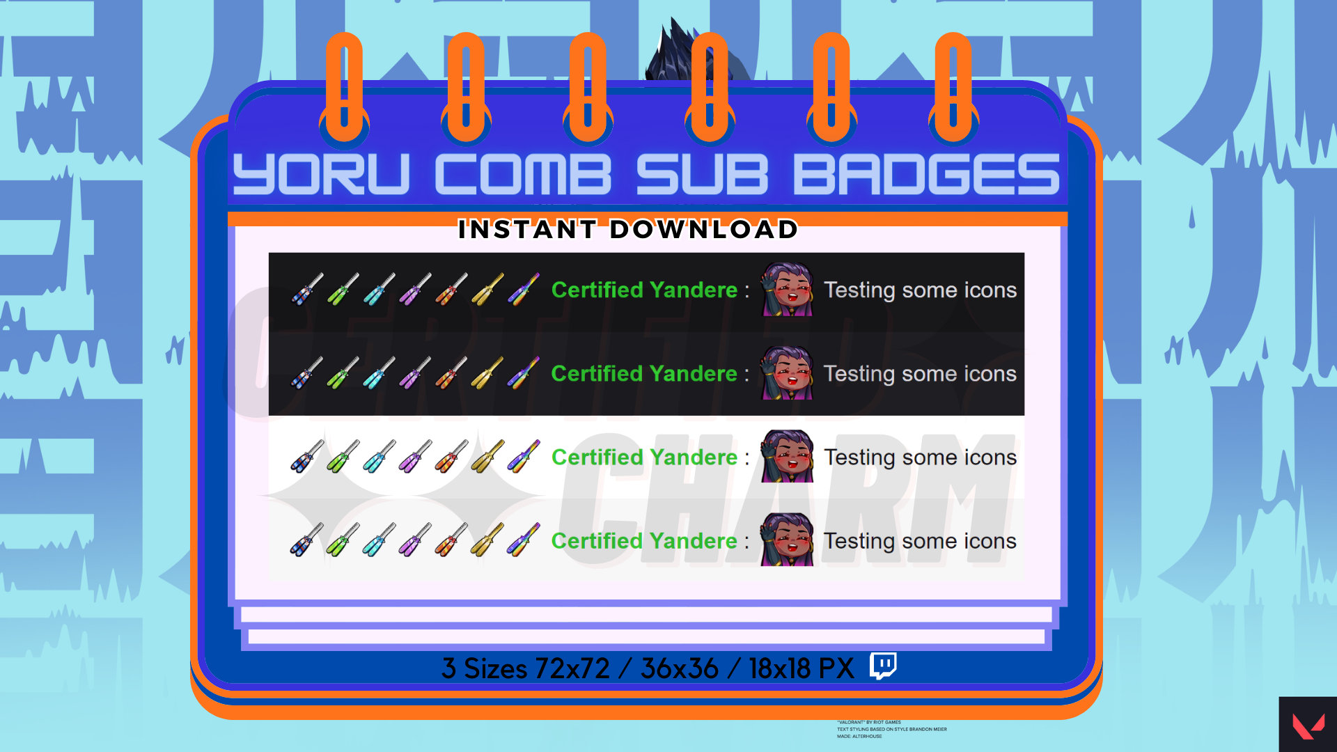YORU valorant Hair Comb Butterfly Knife Twitch Sub Badge Premade Sub ...
