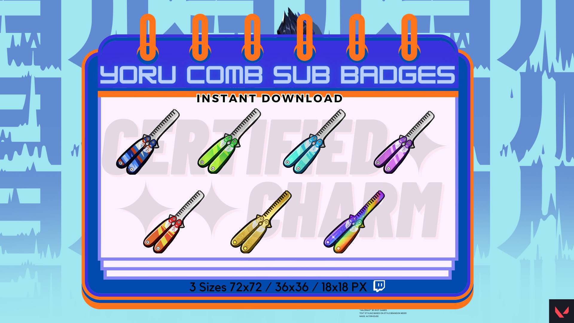 YORU valorant Hair Comb Butterfly Knife Twitch Sub Badge Premade Sub ...