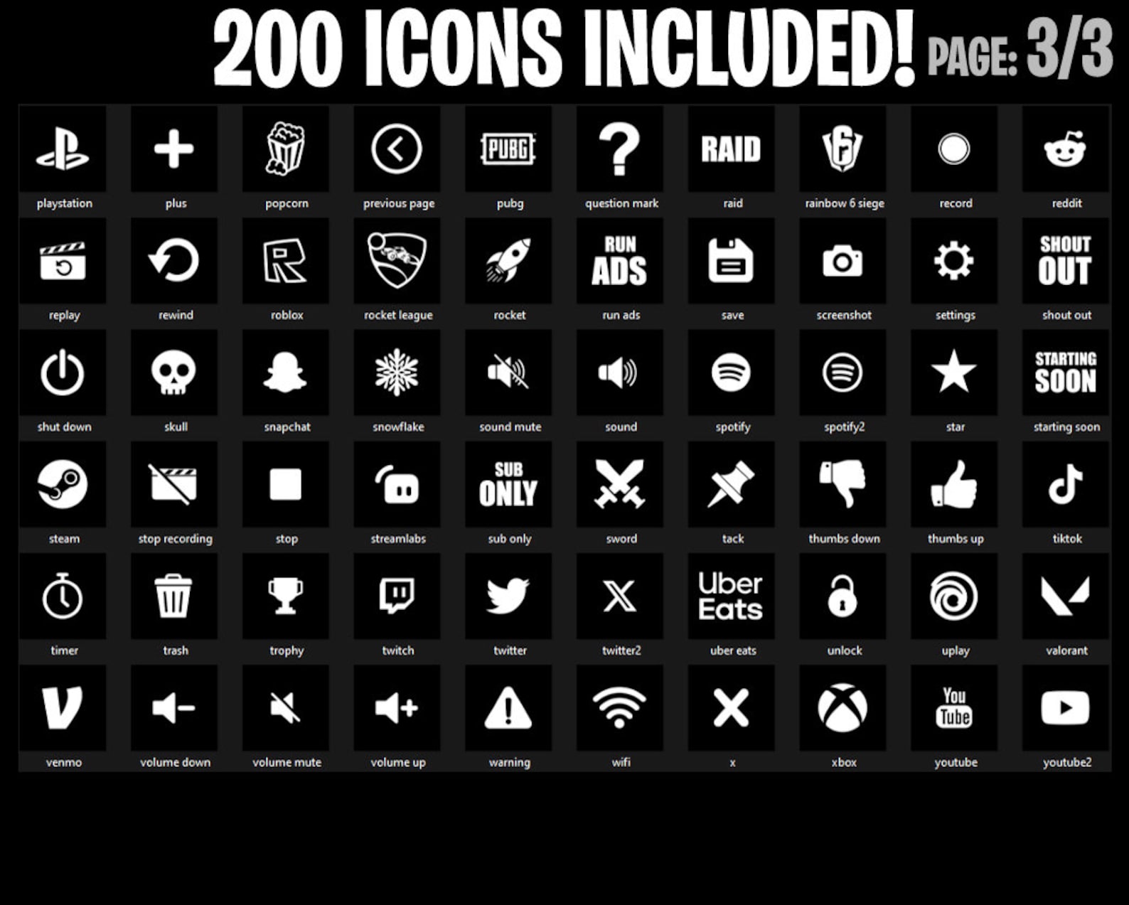 Black and White Stream Deck Icons: 200 Elgato Function Buttons (digital ...