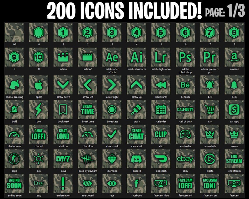 Woodland Camo Stream Deck Icons: 200+ Elgato Function Buttons (digital ...