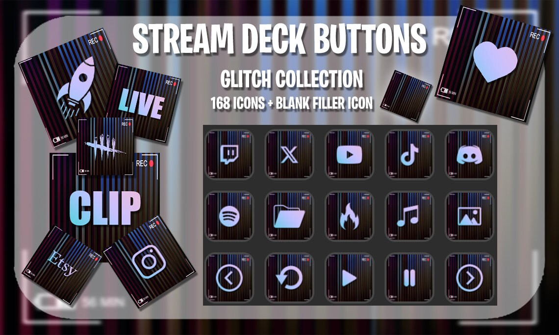 Glitch Stream Deck Icons: 168 Static Elgato Buttons (digital Download ...