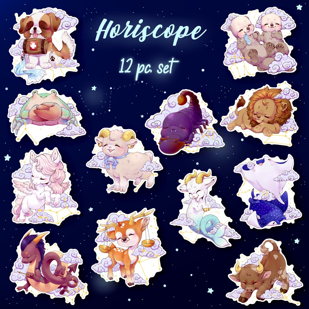Cute Zodiac Horoscope Cartoon Mat Satin Vinyl Sticker Set - Etsy
