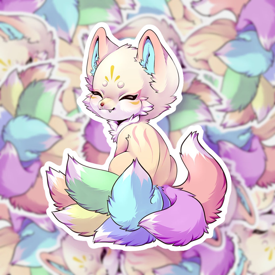 Seven Tailed Fox Black Kitsune Japanese Mythology Cute Cartoon - Etsy ...