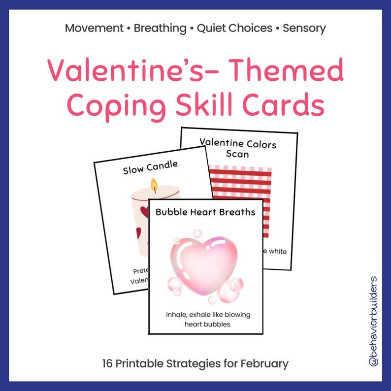 Valentine's Day Themed Coping Skill Cards | 16 Printable Regulation ...