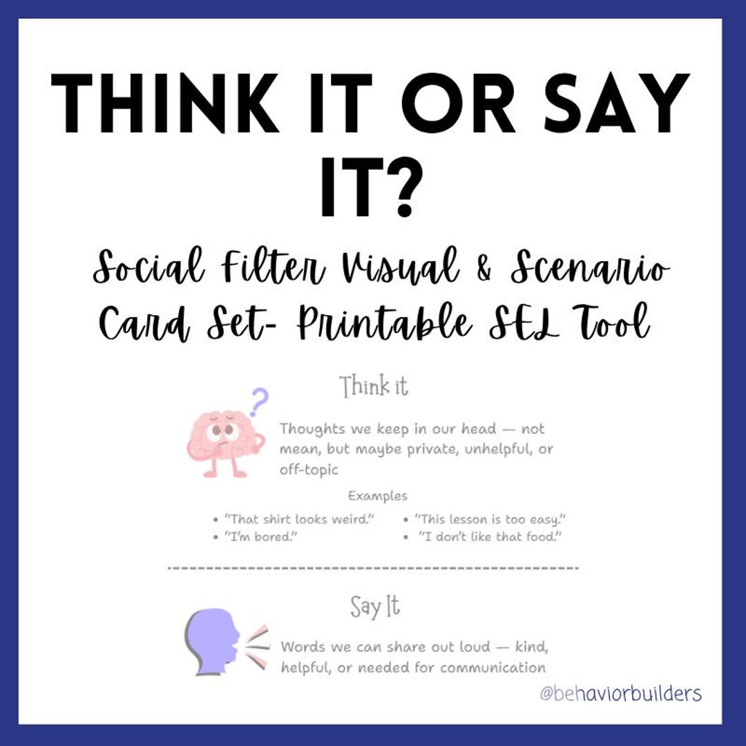 Think It or Say It? | Visual & Interactive Social Skills Activity - Etsy