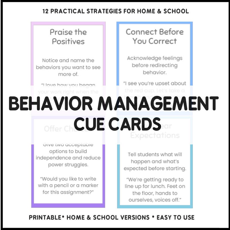 Behavior Management Cue Cards - Etsy