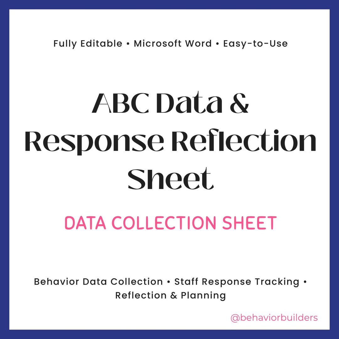 ABC Behavior Data Collection Sheet | Staff Reflection Tool (editable ...