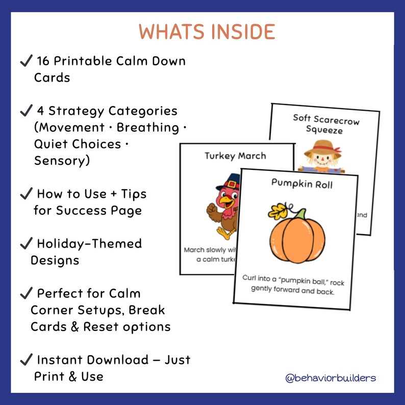 Thanksgiving Calm Down Cards for Kids | Printable Coping & Regulation ...