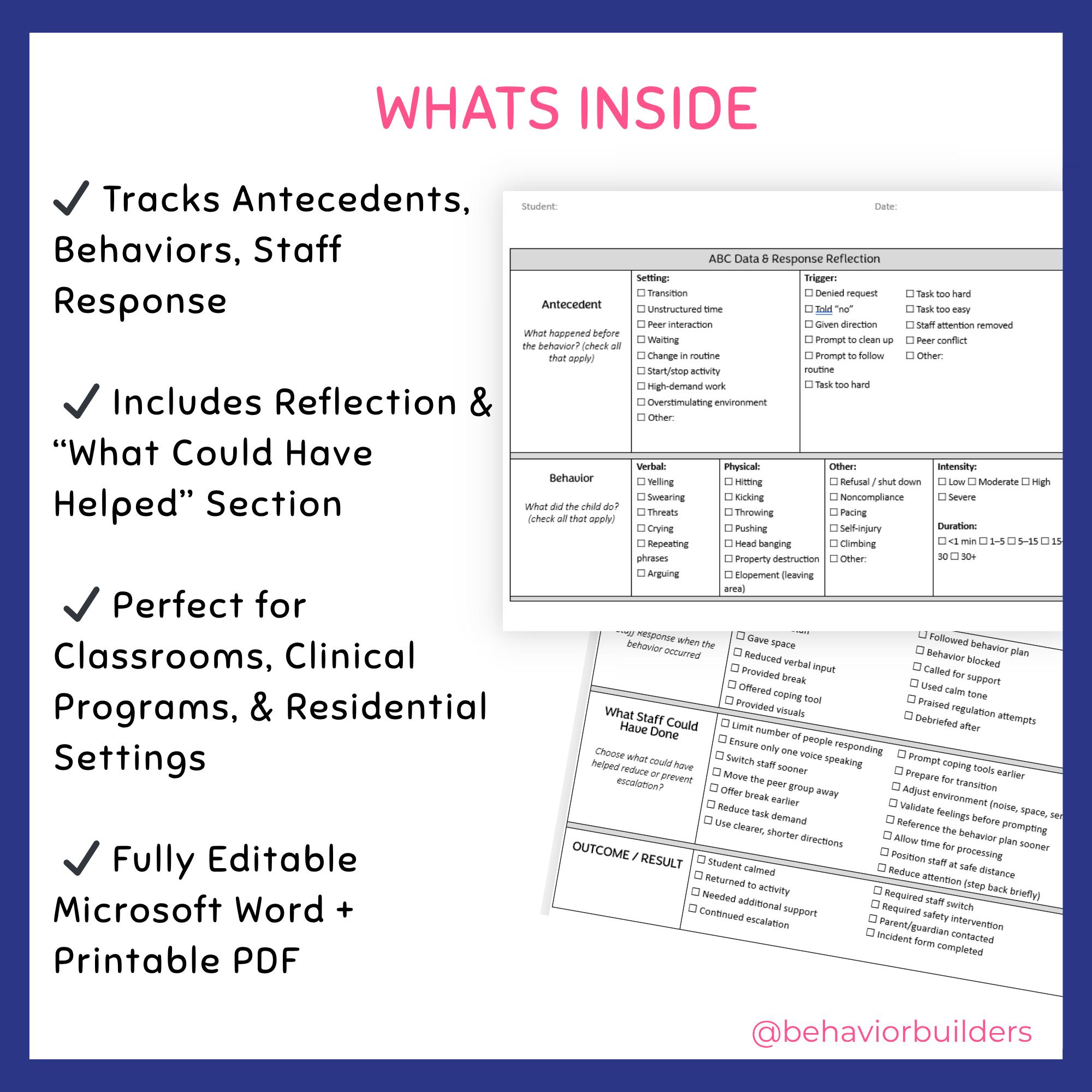 ABC Data Sheet | Behavior Tracking With Post-incident Staff Reflection ...