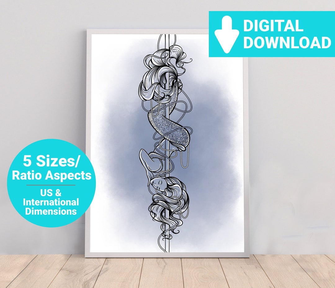 Mermaid Pole Dance - Printable Illustration - Digital Download - Aerial ...
