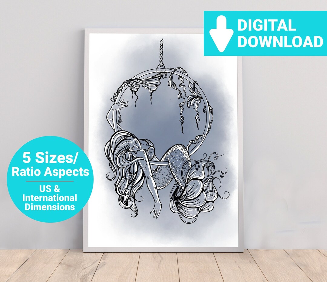 Mermaid Aerial Hoop - Printable Illustration - Digital Download ...