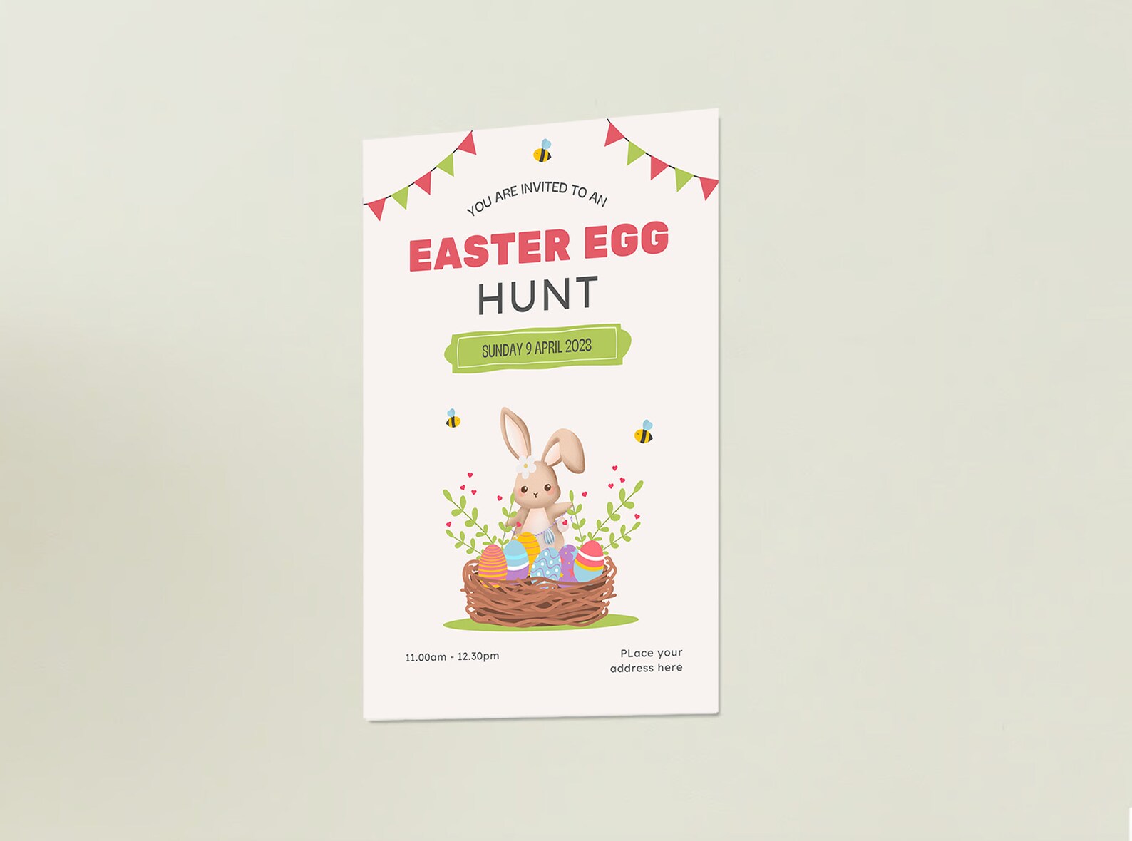 Colourful Easter Egg Hunt Invitation - Bunny Eggs 4 Colours Easter ...
