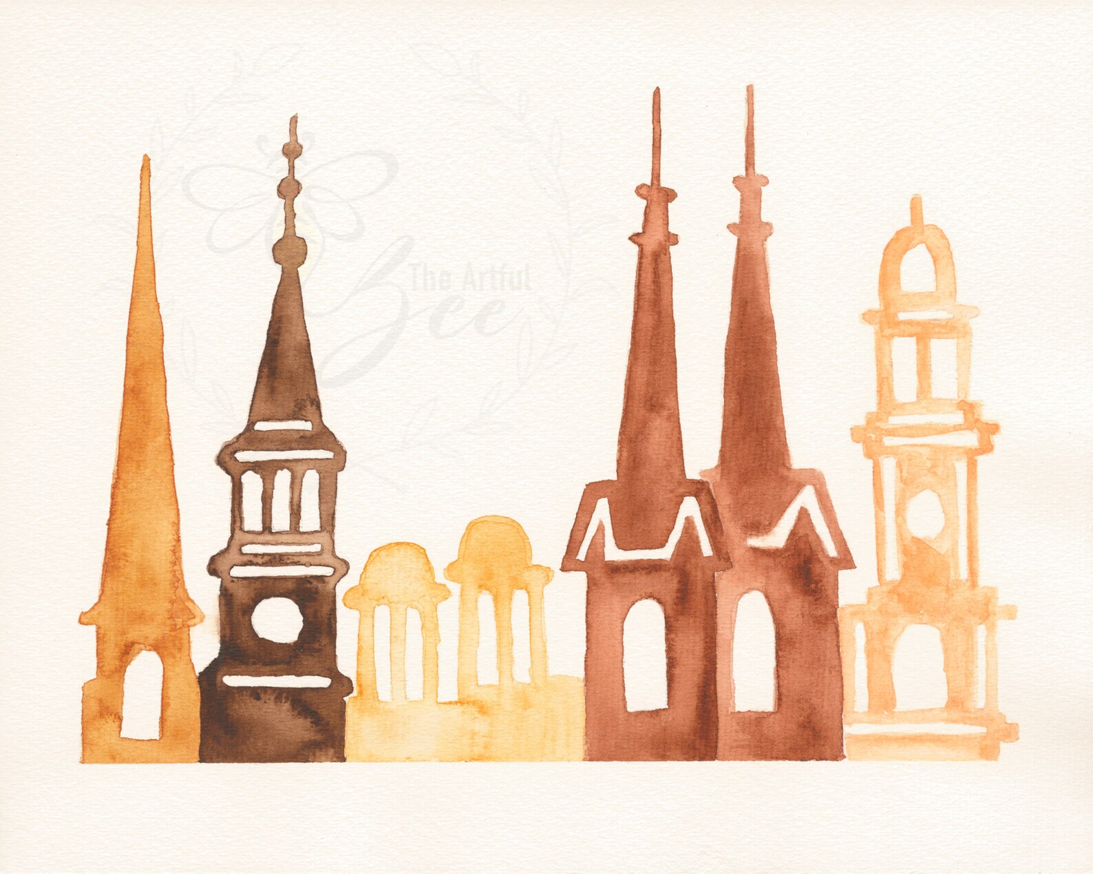FREDERICK MARYLAND: Clustered Spires. Watercolor Art Print. Complexions ...