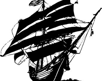 Sailing Pirate Ship Antique Vintage Illustration Download Transparent ...