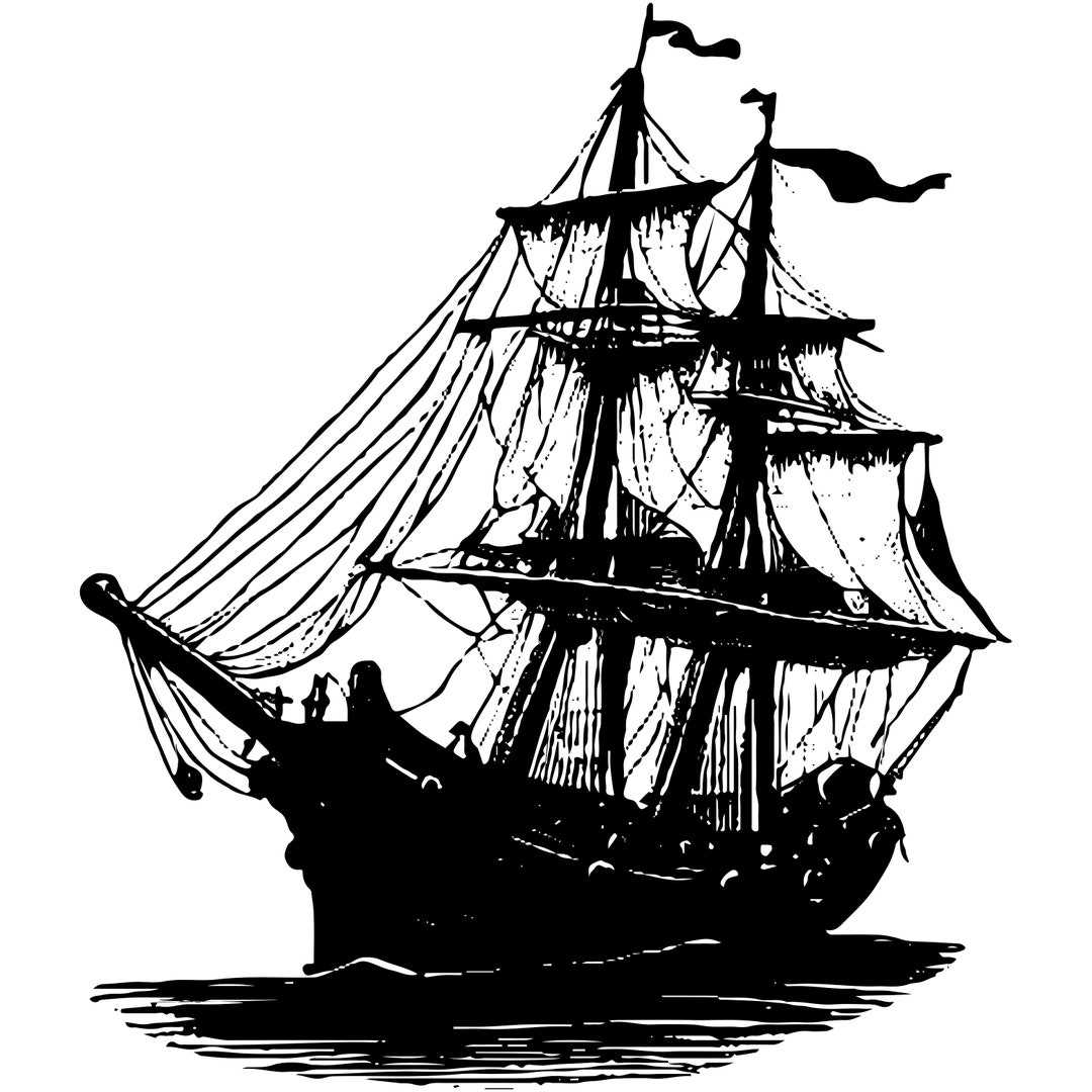 Sailing Pirate Ship Antique Vintage Illustration Download Transparent ...