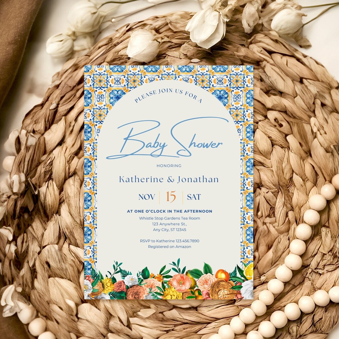 Italian Themed Baby Shower Invite Citrus Mediterranean Lemon Orange ...
