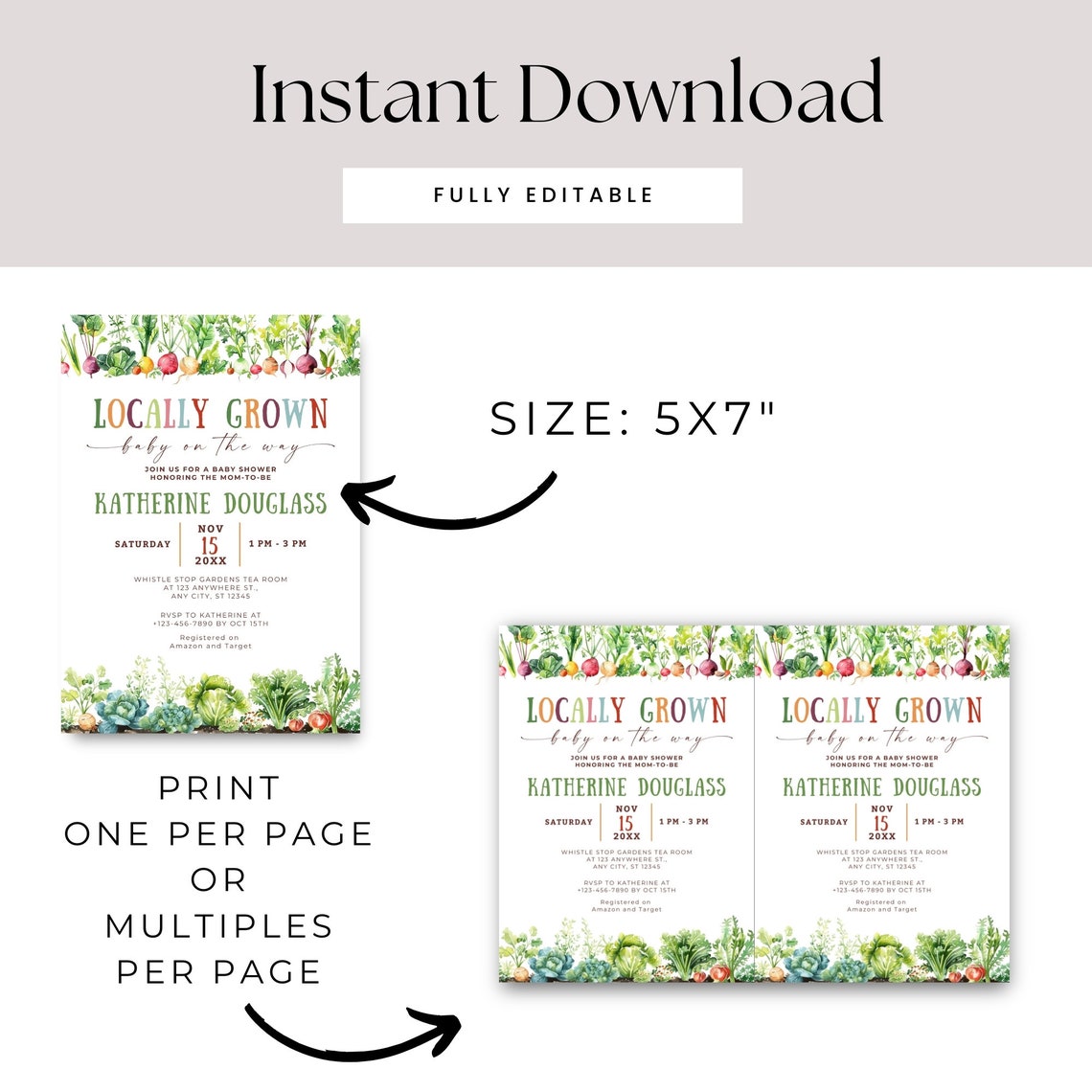 Locally Grown Baby Shower Invitation Template | Farmers Market Baby ...