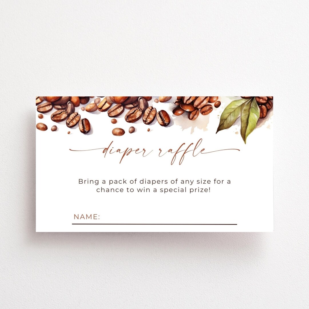 Coffee Theme Baby Shower Diaper Raffle Card Insert Game Ticket Brewing ...