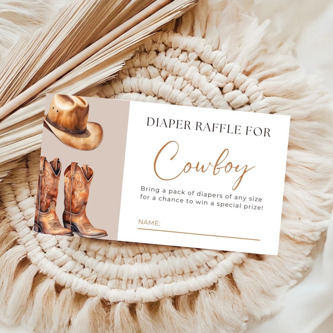 Cowboy Baby Shower Diaper Raffle Card Ticket Insert Canva Western Rodeo ...