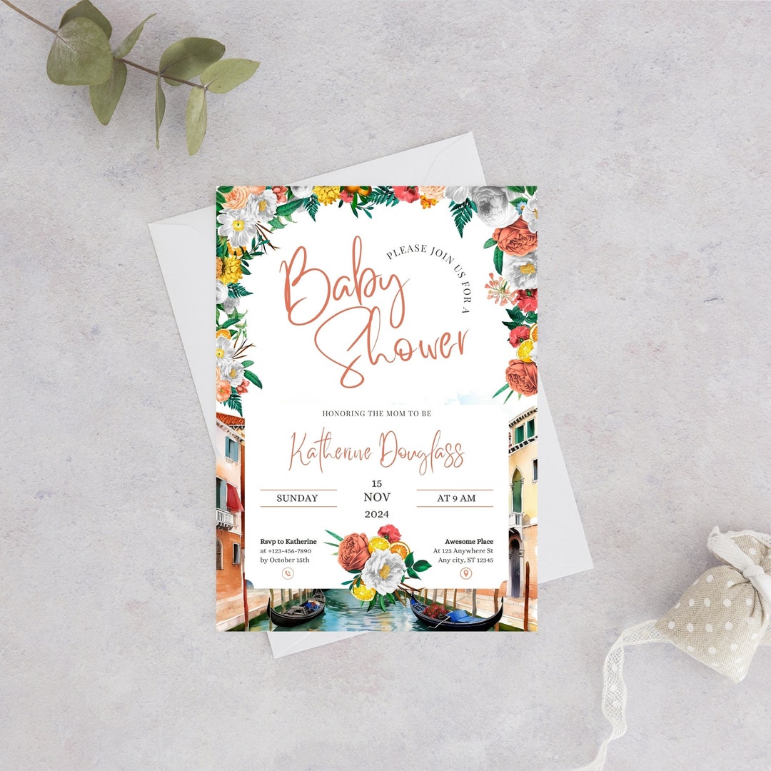 Italian Themed Baby Shower Invite Citrus Mediterranean Lemon Orange ...