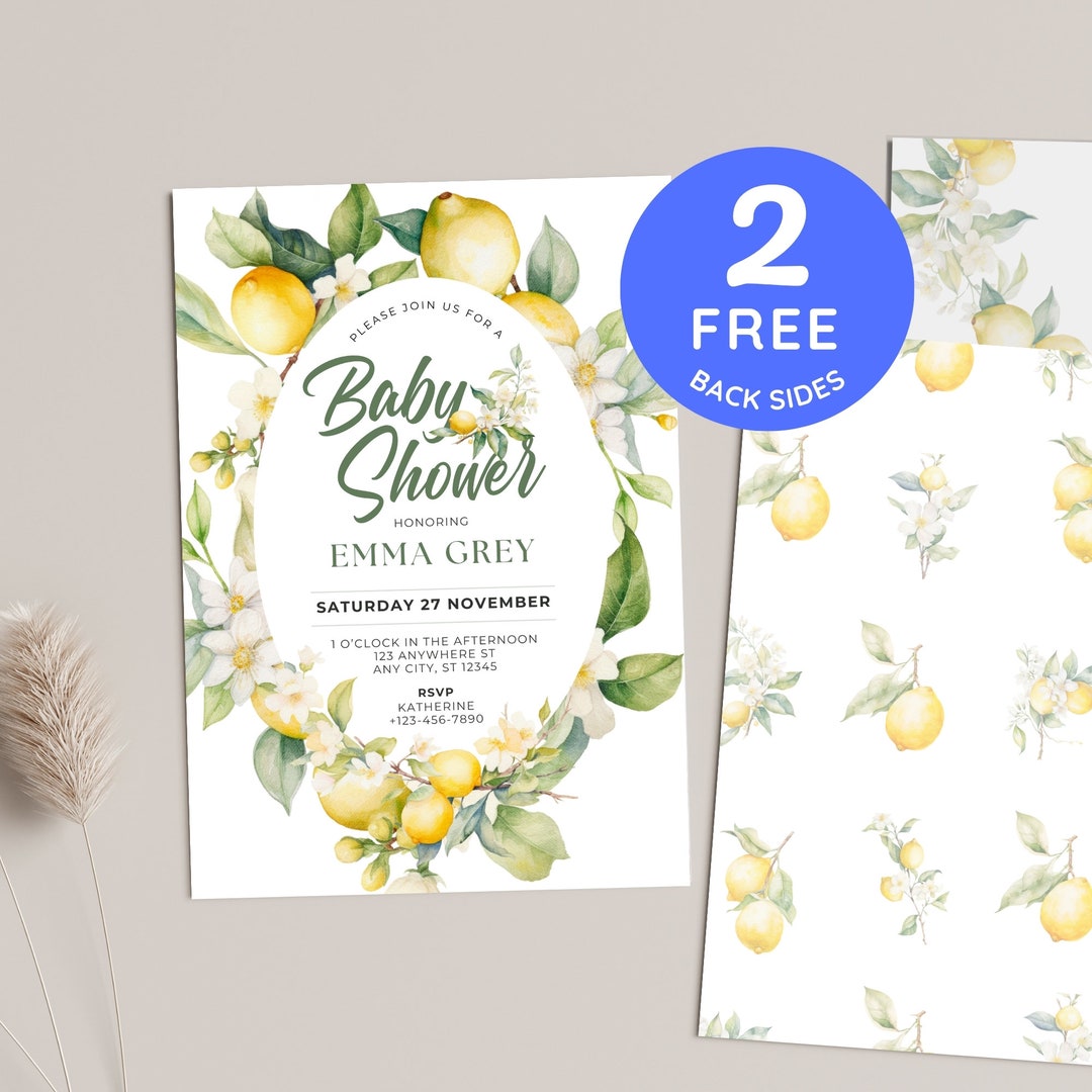 Lemon Themed Baby Shower Invitation Boy Girl Gender Neutral Citrus ...