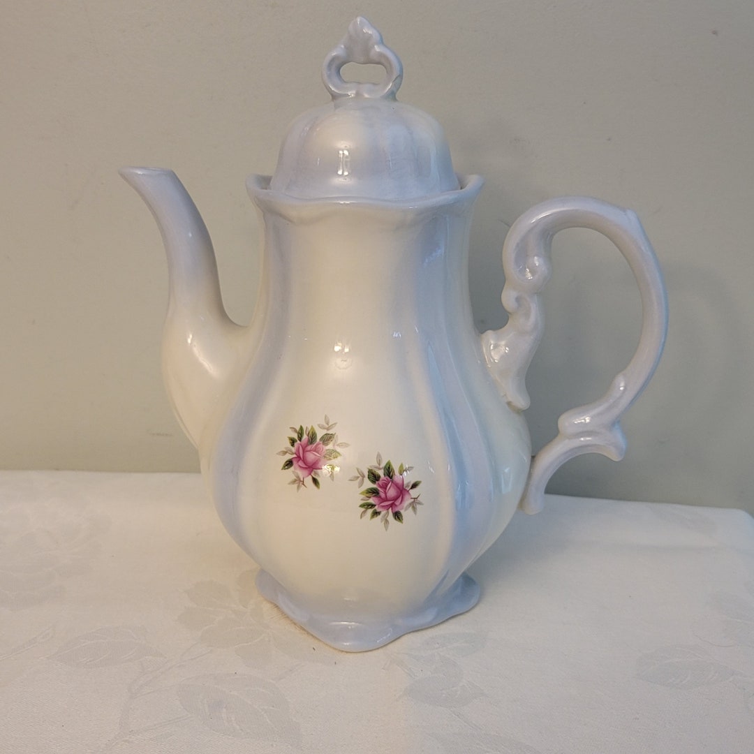 Vintage Coffee Pot Baby Blue Floral Rose Porcelain Teapot Victorian ...