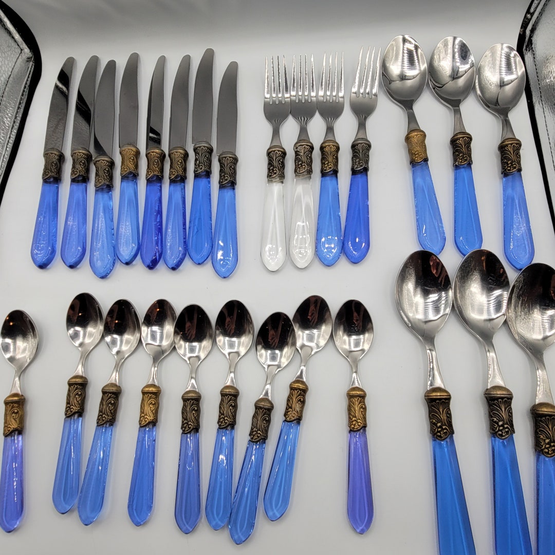 Inox Stainless Steel Flatware Blue Handles Spoon Folk Knife Silverware ...