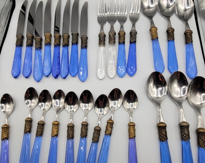 Inox Stainless Steel Flatware Blue Handles Spoon Folk Knife Silverware ...