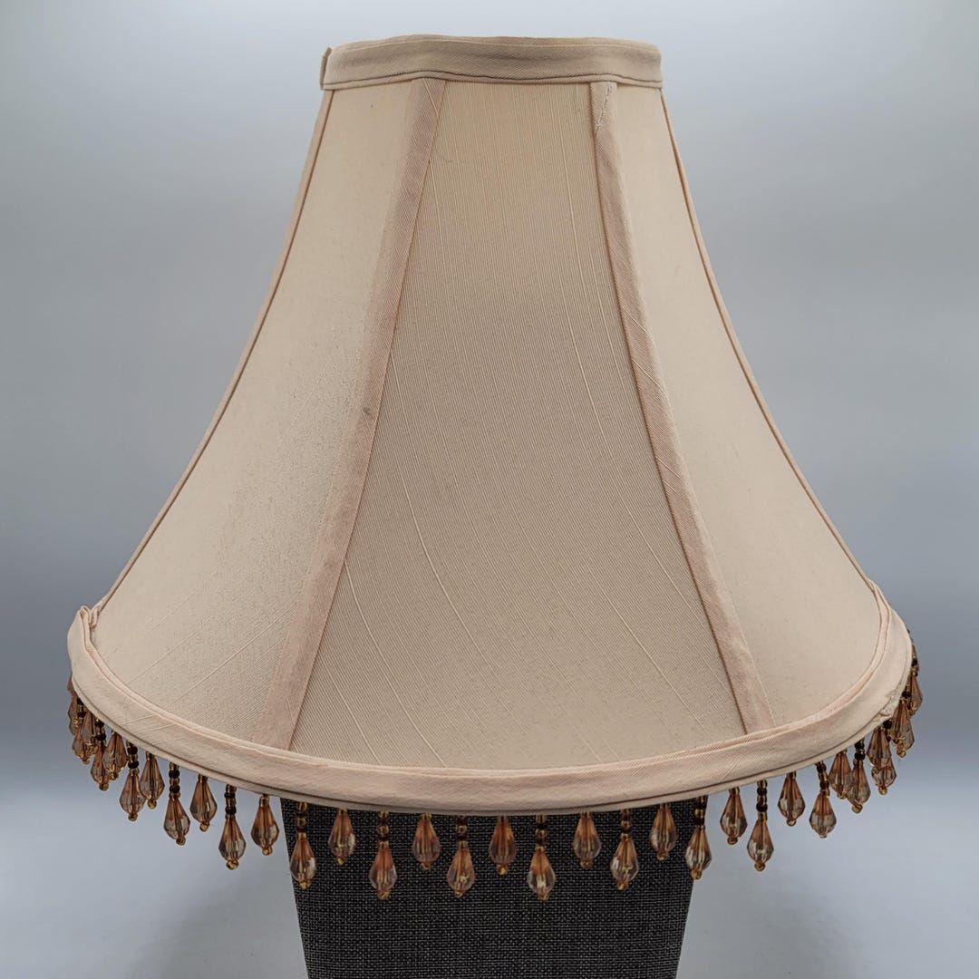 Vintage Lamp Shade Fabric Bell Satin Like Fabric Classic Beige Beads ...