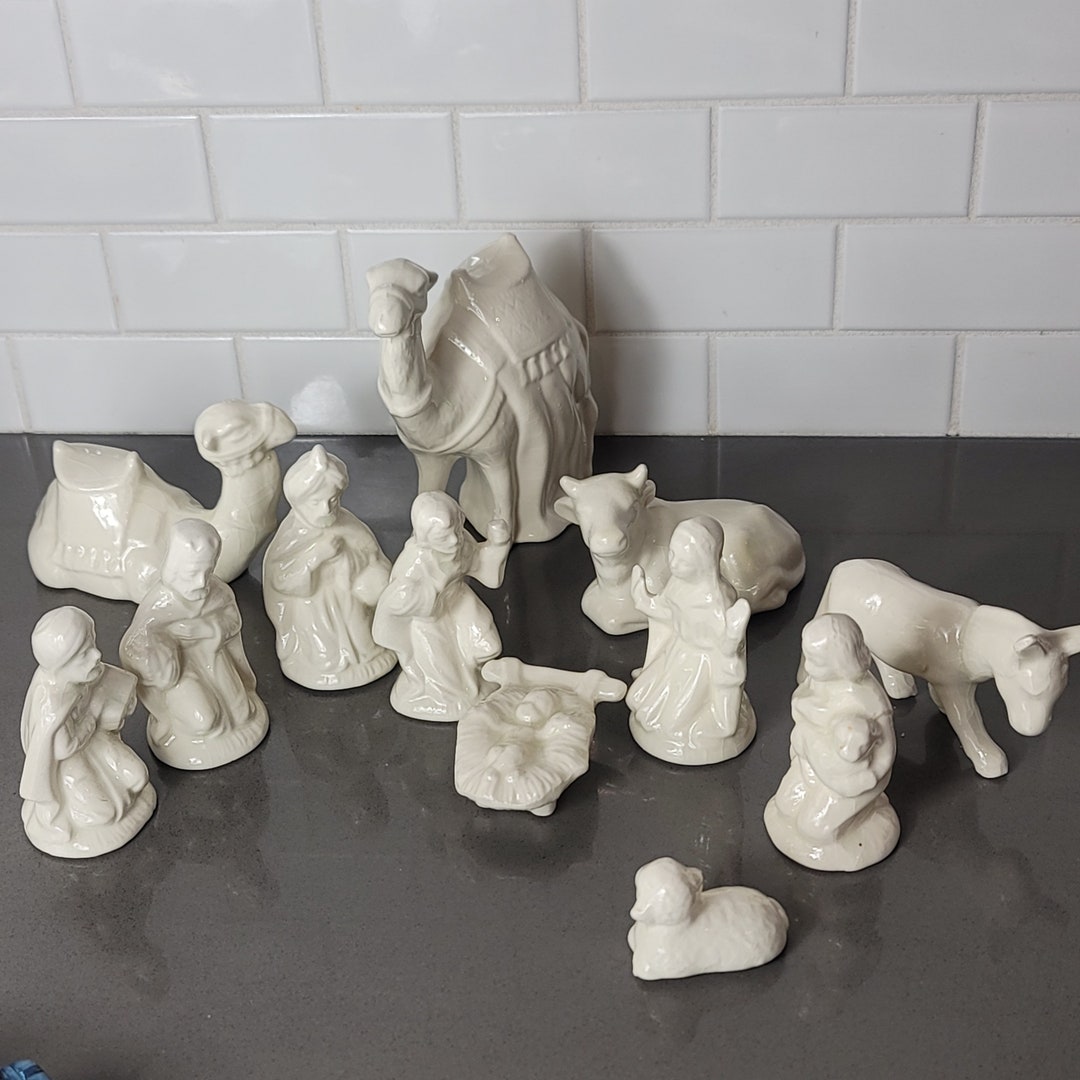 Vintage White Ceramic Nativity for Manger Christmas - Etsy