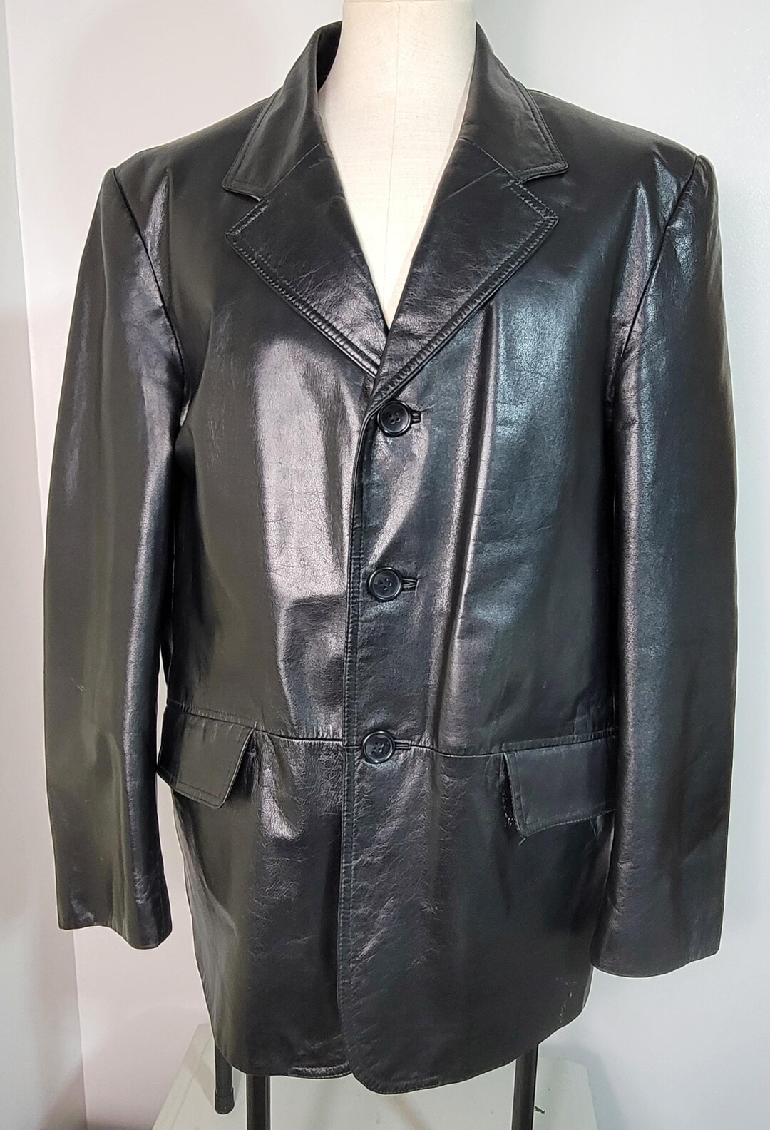 Vintage Danier Men Leather Jacket Coat Size Large 44 Black 1980s - Etsy