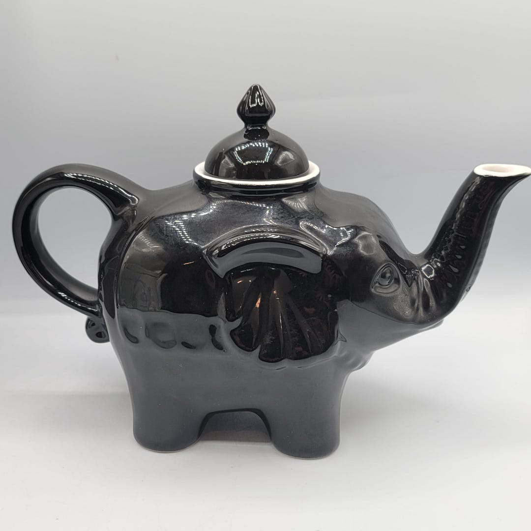 Black Elephant Animal Teapot Glossy Four Cups Vintage - Etsy
