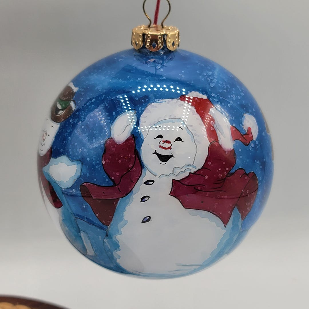 Reverse Handpainted Glass Tree Snowman Ornaments Art - Etsy