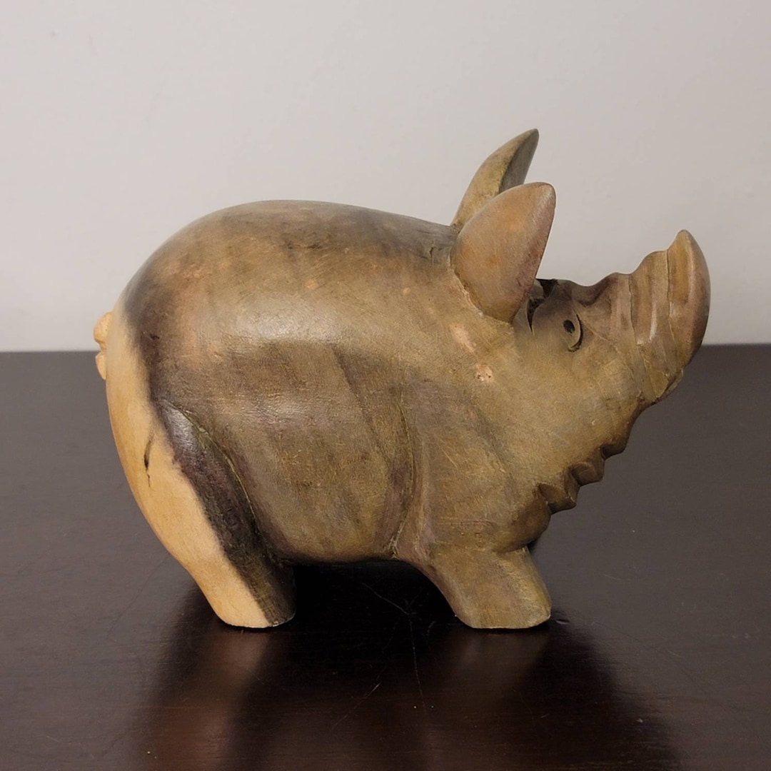 WOOD PIG CARVING 5" | Pig Animal Miniature | Solid Wooden Pig Figurine ...