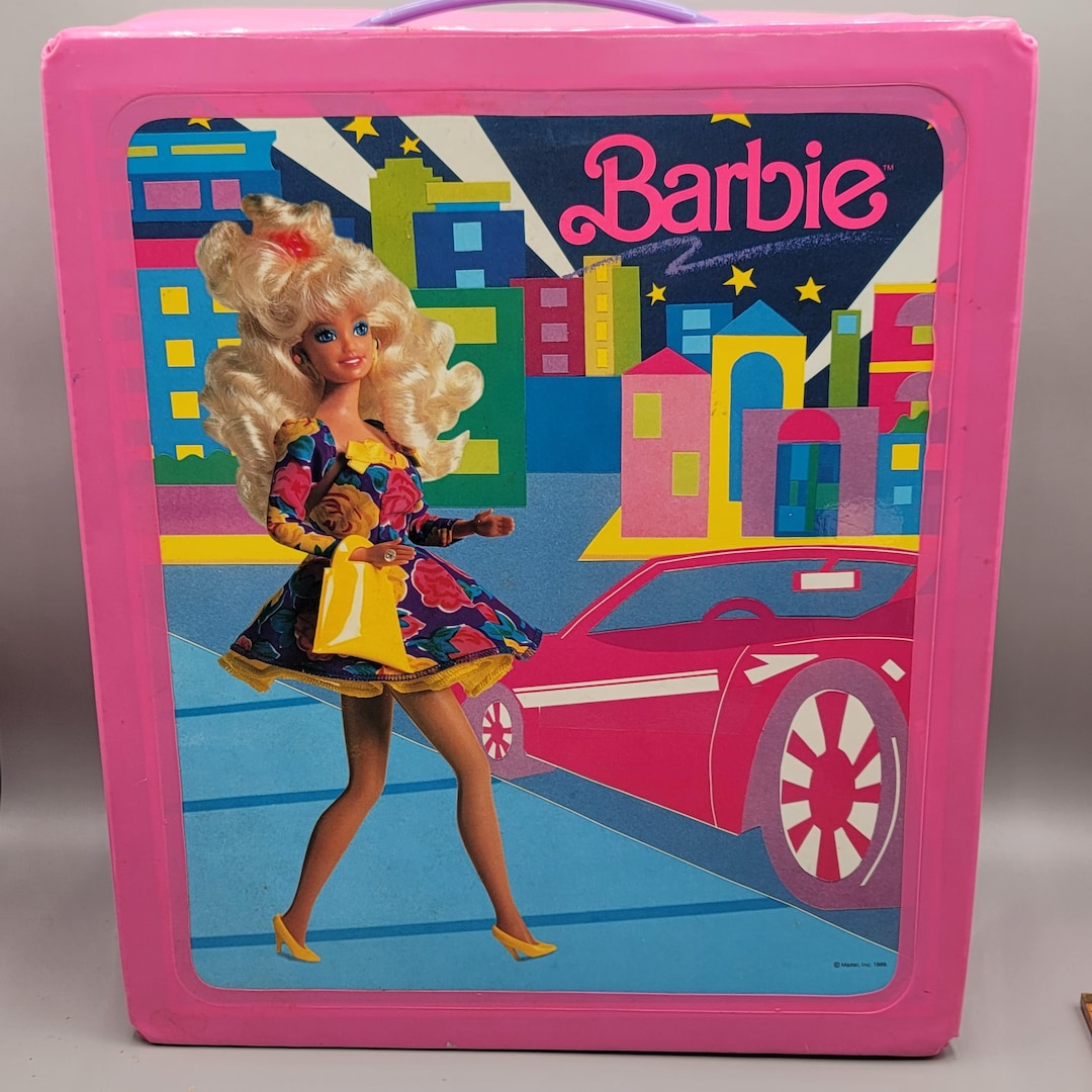 Mattel 1989 Barbie Vinyl Doll Trunk Carry Case Closet Storage Vintage ...