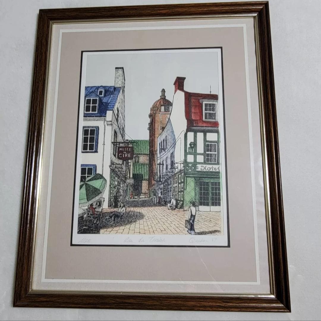 Vintage Alain Couture Pen and Ink Print Frame Old Quebec City Cobble ...