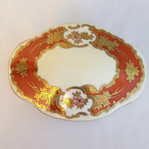 Porcelain Japanese Gold Gilded Oval Box, Procelain Tr… - Gem