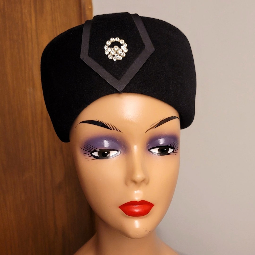 Vintage Pillbox Hat Black Pill Box Rhinestone Ladies Black - Etsy