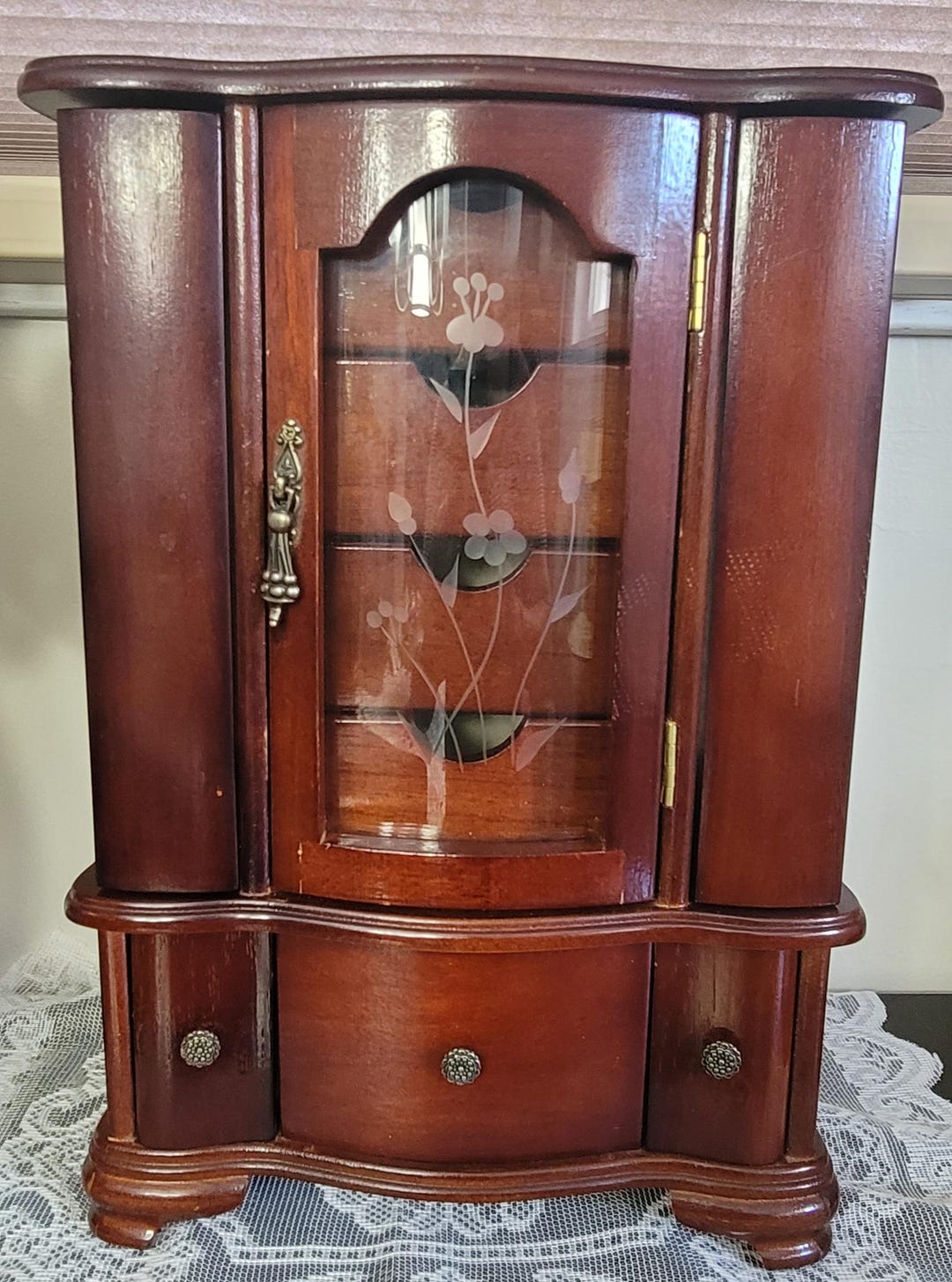 Vintage Large Jewelry Box Wooden Handle Ring Necklace Storage Jewellery ...