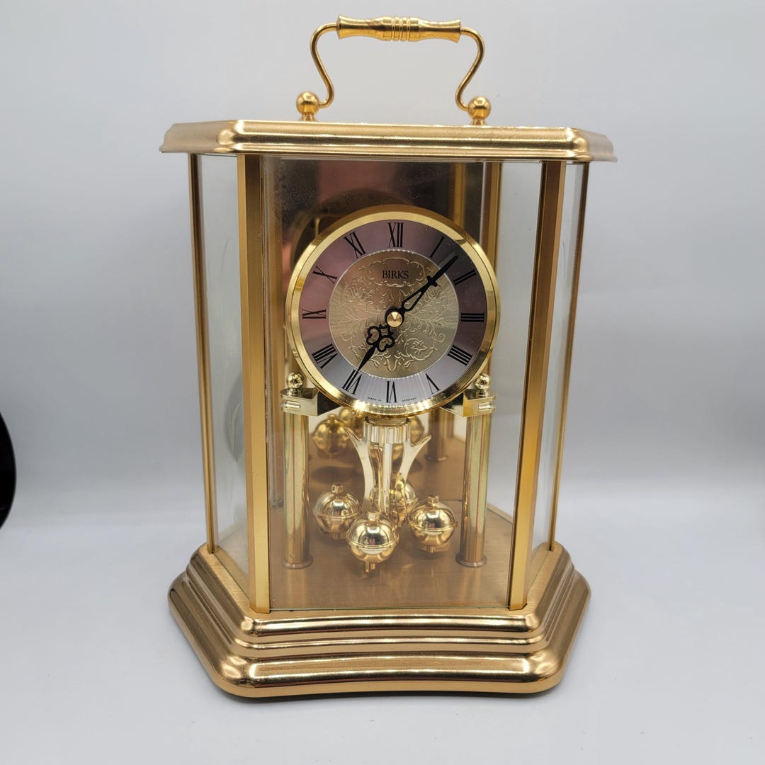 BIRKS Pendulum Clock Mantel Glass Etched Floral Vintage Works - Etsy