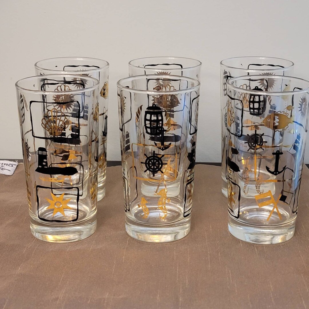 Nautical Marine Drinking Glasses, Dominion Glassware, 10 OZ, Black and ...