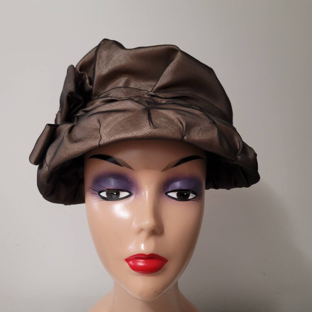 Vintage Brown Bucket Hat Copper Satin Bow Slouch 27" - Etsy