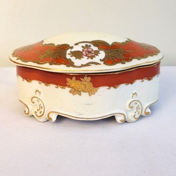 Porcelain Japanese Gold Gilded Oval Box, Procelain Tr… - Gem